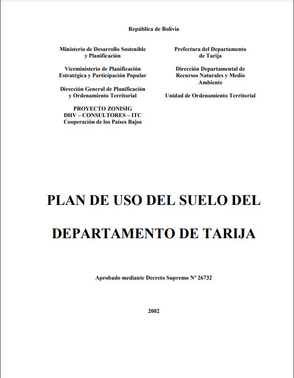 Plan de Uso de Suelo del Departamento de Tarija – SIHITA